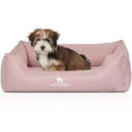 Knuffelwuff Orthop&auml;disches Hundebett Luisa aus Velours mit feinem Handwebcharakter Sunshine Edition hellrosa M-L
