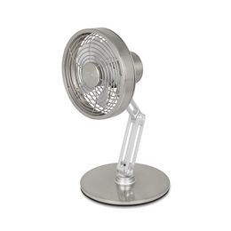 Unold Elektro UNOLD Steel Flex 86705 Akku Tischventilator (Akkubetriebener Edelstahl-Ventilator, verstellbarer Gelenkfu&szlig;/Neigungswinkel, 360&deg; mechanisch drehbarer Aluminium-Fu&szlig;, Durchmesser ca. 14 cm, 3 Geschwindigkeitsstufen, H&ouml;he ca. 29,8 cm, inkl. 1 USB-C-Kabel, ohne