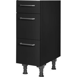 Unterschrank Nobilia "Touch", vormontiert, mit h&ouml;henverstellbaren Sockelf&uuml;&szlig;en, in den", schwarz (front: lacklaminat schwarz supermatt, korpus: schwarz), B:30cm H:87cm T:58,3cm, Schr&auml;nke, Unterschrank, Breiten 30, 45, 60 und 90 cm, mit Schubkasten und Ausz&uuml;gen