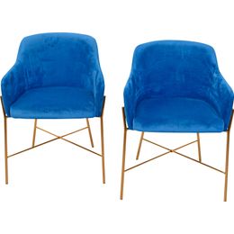 Polsterstuhl Inosign, blau (blau, goldfarben, blau), B:57cm H:78cm, Polyester, St&uuml;hle, Polsterstuhl, Polstersessel mit Gestell aus Stahlrohr, goldfarben, Samtbezug