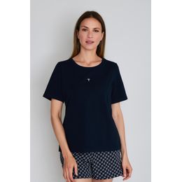 JOOP! T-Shirt JOOP "Cosy", Damen, Gr. 44, blau (navy), Jersey, Obermaterial: 95% Baumwolle, 5% Elasthan, loose fit h&uuml;ftlang, Rundhals, Shirts T-Shirt, mit schlichter Eleganz