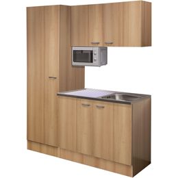 Pantryk&uuml;che Flex-Well "Nano", braun (k&uuml;che: braun, front: buche nachbildung, korpus: buche nachbildung, arbeitsplatte:,,), B:150cm H:200cm T:60cm, Komplettk&uuml;chen-Sets, Gesamtbreite 150 cm, mit gro&szlig;em Vorratsschrank und Mikrowelle etc.