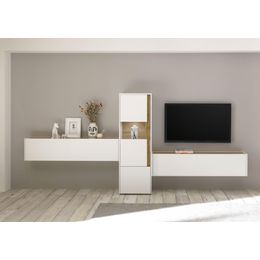 Wohnwand Home Affaire "City/Giron, moderne Anbauwand, Komplettset in vielen Farben verf&uuml;gbar", wei&szlig;, B:350cm H:155cm T:40cm, Holzwerkstoff, Kastenm&ouml;bel-Sets, Wohnwand, enth&auml;lt eine Vitrine & zwei H&auml;ngeschr&auml;nke