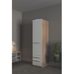Kleiderschrank Priess "Schrank Garderobe W&auml;scheschrank Barcelona in 5 Breiten", wei&szlig; (struktureichefarben hell, wei&szlig;), B:48cm H:193cm T:54cm, Holzwerkstoff, Schr&auml;nke, Kleiderschrank, viel Stauraum, ger&auml;umige Schubk&auml;sten, mit Spiegel, MADE IN GERMANY