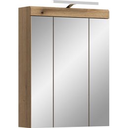 Badezimmerspiegelschrank Welltime "SIENA, Breite 60cm, inkl. Beleuchtung, 3 Spiegelt&uuml;ren, 9 F&auml;cher", evoke oak nachbildung, spiegelglas, B:60cm H:79cm T:18cm, FSC-zertifizierter Holzwerkstoff, Glas, Schr&auml;nke, in verschiedenen Farben erh&auml;ltlich, Badm&ouml;bel, Badschrank, Schrank, Bad