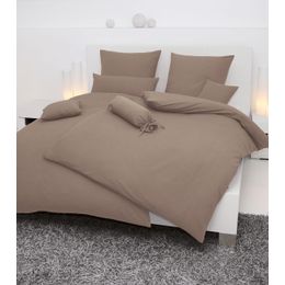 Bettw&auml;sche Janine "PIANO 0125 31, Seersucker 100% Baumwolle, uni, b&uuml;gelfrei", grau (taupe), B/L: 155cm x 220cm, 1 Stk., 1 Stk., Soft-Seersucker, B/L: 80cm x 80cm, 2 Stk., Soft-Seersucker, Obermaterial: 100% Baumwolle, Bettw&auml;sche, Bettw&auml;sche, Markenrei&szlig;verschluss, feinf&auml;dige Qualit&auml;t, gek&auml;mmte Mako-Garne