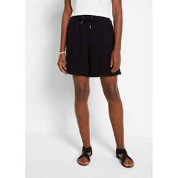 Shorts bonprix, Damen, Gr. 44, N-Gr, schwarz, Web, Obermaterial: 100% Baumwolle, unifarben, loose fit kniefrei, Hosen Shorts, aus Baumwolle, mit elastischem Bund und Kordelzug, lockere Passform