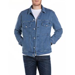 Jeansjacke Replay, Herren, Gr. XXL, blau (medium blau), Obermaterial: 98% Baumwolle, 2% Elasthan, regular fit, mit Knopf angesetztes B&uuml;ndchen mit Schlitz, Jacken Jeansjacke
