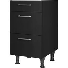 Unterschrank Nobilia "Touch", vormontiert, mit h&ouml;henverstellbaren Sockelf&uuml;&szlig;en, in den", schwarz (front: lacklaminat schwarz supermatt, korpus: schwarz), B:45cm H:87cm T:58,3cm, Schr&auml;nke, Unterschrank, Breiten 30, 45, 60 und 90 cm, mit Schubkasten und Ausz&uuml;gen