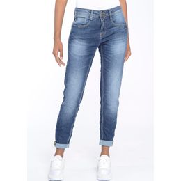 Relax-fit-Jeans Gang "94AMELIE", Damen, Gr. 26, N-Gr, blau (denim rock authentic (mid blau)), Denim/Jeans, Obermaterial: 65% Baumwolle, 22% Polyester, 11% Viskose, 2% Elasthan, leichte Abriebeffekte, unifarben, relaxed fit lang, Jeans, perfekter Sitz durch Elasthan-Anteil