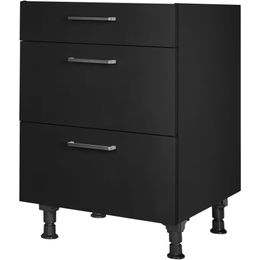 Unterschrank Nobilia "Touch", vormontiert, mit h&ouml;henverstellbaren Sockelf&uuml;&szlig;en, in den", schwarz (front: lacklaminat schwarz supermatt, korpus: schwarz), B:60cm H:87cm T:58,3cm, Schr&auml;nke, Unterschrank, Breiten 30, 45, 60 und 90 cm, mit Schubkasten und Ausz&uuml;gen