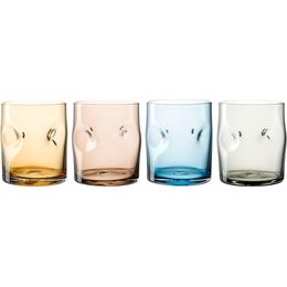 Gl&auml;ser-Set Leonardo "Trinkglas VESUVIO, 300 ml, 4er-Set", bunt, H:9cm &Oslash;:7,5cm, Glas, Trinkgef&auml;&szlig;e, konische Form, markantes Design - mit Einquetschungen