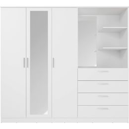 Kleiderschrank FORTE "Dreht&uuml;renschrank, Spiegel, Schubladen, viel Stauraum", wei&szlig;, B:199cm H:181cm T:52,7cm, Holzwerkstoff, Schr&auml;nke, Kleiderschrank, B/H/T 199/181/52,7, Spiegelt&uuml;re, Stauraum, FSC