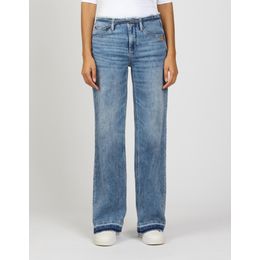 Weite Jeans Gang "94AMELIE WIDE FIT", Damen, Gr. 30, N-Gr, blau (waist fringe denim), Denim/Jeans, Obermaterial: 97% Baumwolle, 2% Elastomultiester, 1% Elasthan, weit, Jeans, mit Fransen an Saum und B&uuml;ndchen