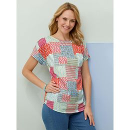 Schlupfbluse Classic Basics, Damen, Gr. 40, rot, himmelblau, bedruckt, 100% Polyester, gemustert, mehrfarbig, Rundhals, Blusen Schlupfbluse