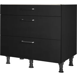 Unterschrank Nobilia "Touch", vormontiert, mit h&ouml;henverstellbaren Sockelf&uuml;&szlig;en, in den", schwarz (front: lacklaminat schwarz supermatt, korpus: schwarz), B:90cm H:87cm T:58,3cm, Schr&auml;nke, Unterschrank, Breiten 30, 45, 60 und 90 cm, mit Schubkasten und Ausz&uuml;gen