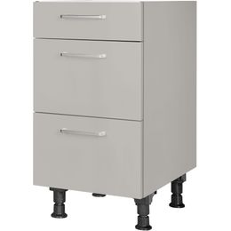 Unterschrank Nobilia "Touch", vormontiert, mit h&ouml;henverstellbaren Sockelf&uuml;&szlig;en, in den", grau (front: lacklaminat steingrau supermatt, korpus: steingrau), B:45cm H:87cm T:58,3cm, Schr&auml;nke, Unterschrank, Breiten 30, 45, 60 und 90 cm, mit Schubkasten und Ausz&uuml;gen