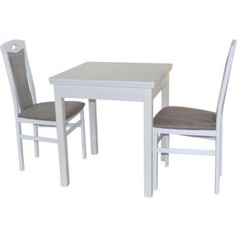 Essgruppe "3tlg. Tischgruppe", wei&szlig; (wei&szlig;, grau, wei&szlig;), B:45cm H:95cm T:48cm, FSC-zertifiziertes Massivholz, HOFMANN LIVING AND MORE, Sitzm&ouml;bel-Sets, Essgruppe, St&uuml;hle montiert