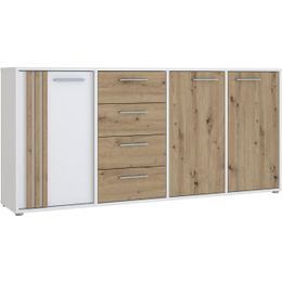 Sideboard FORTE "Cardigan", wei&szlig; (wei&szlig;, artisan eiche), B:179,4cm H:82,3cm T:34,3cm, Holzwerkstoff, Sideboards, Sideboard, Sideboard, 2 farbig, Stauraum, Schubkasten, Soft Close,Breite 179,4cm