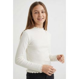 T-Shirt Tom Tailor, M&auml;dchen, Gr. 176, wei&szlig; (wool wei&szlig;), Single Jersey, Obermaterial: 93% Baumwolle, 7% Elasthan, Strukturmuster, unifarben, regular fit taillenbedeckt, ohne Ausschnitt, gewellter Abschluss, Shirts T-Shirt, mit Rippstruktur