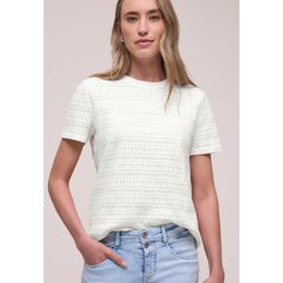 T-Shirt Street One, Damen, Gr. 42, sanftes wei&szlig;, Web, 97% Baumwolle, 3% Elasthan, unifarben, normal normal, Rundhals, abgesteppt, Shirts T-Shirt, aus Baumwolle mit Stretchante