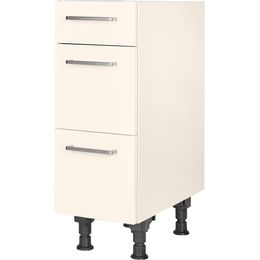 Unterschrank Nobilia "Touch", vormontiert, mit h&ouml;henverstellbaren Sockelf&uuml;&szlig;en, in den", wei&szlig; (front: lacklaminat magnolia supermatt, korpus: magnolia matt), B:30cm H:87cm T:58,3cm, Schr&auml;nke, Unterschrank, Breiten 30, 45, 60 und 90 cm, mit Schubkasten und Ausz&uuml;gen