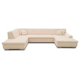 Wohnlandschaft DOMO collection "TREVISO inkl. Zierkissen, moderne Steppung, XXL: 364x201x83 cm", beige (creme), B:364cm H:83cm T:201cm, 100% Polyester;Microfaser-Primabelle (100% Polyester) / Struktur (90% Polyester; 10% Polyacryl), Sofas, Wohnlandschaft, wahlweise mit Bettfunktion, in vielen Bezugsarten auch in Cord U-Form