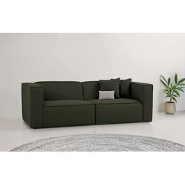 3-Sitzer OTTO HOME "Tammie", gr&uuml;n (khaki), B:222cm H:73cm T:93cm, 100% Polyester, Sofas, Breite 222 cm, Webstoff fein, bodentief, mit Wellenunterfederung