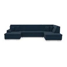 Wohnlandschaft DOMO collection "TREVISO inkl. Zierkissen, moderne Steppung, XXL: 364x201x83 cm", blau (dunkelblau), B:364cm H:83cm T:201cm, 100% Polyester, Sofas, Wohnlandschaft, wahlweise mit Bettfunktion, in vielen Bezugsarten auch in Cord U-Form