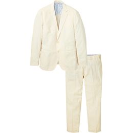 Anzug bonprix "Anzug aus luftigem Leinen-Mix (2-tlg.Set), Regular Fit", Herren, Gr. 66, N-Gr, beige (sandbeige), Web, Obermaterial: 55% Leinen, 45% Baumwolle. Futter: 100% Polyester, unifarben, festlich, regular fit, Anz&uuml;ge, zweiteiliges Set mit Sakko und Hose, aus Leinen und Baumwolle