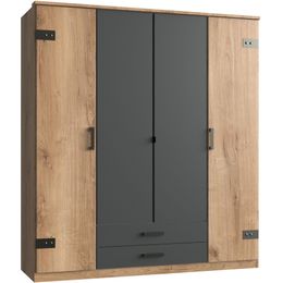 Kleiderschrank wimex "Cork, mit oder ohne Spiegel, rustikaler Look im Industrial Design", grau (plankeneichefarben, graphit), B:180cm H:199cm T:58cm, Schr&auml;nke, Kleiderschrank, wahlweise in 135cm oder 180cm breit, 58cm tief, 199cm hoch