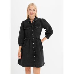 bonprix Jeanskleid, schwarz, Gr.52, modisches Jeanskleid mit Knopfleiste vorne, 82% Baumwolle