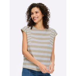 Heine Witt Damen Streifenshirt aus Flammgarn, sand-wei&szlig;-gestreift, Gr&ouml;&szlig;e 36