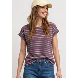 Shirttop Street One, Damen, Gr. 38, espresso braun, Jersey, Obermaterial: 80% Polyester, 20% Viskose, gestreift, bequem normal, Rundhals, Aufschlag, Tops Shirttop, Sommershirt mit &uuml;berschnittenen Schultern