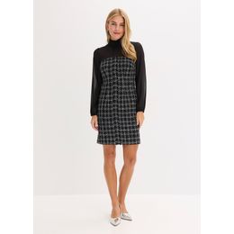 bonprix Minikleid aus Boucl&eacute; mit Chiffon &Auml;rmeln, schwarz, Gr.44, Stylisches Kleid mit toller Passform