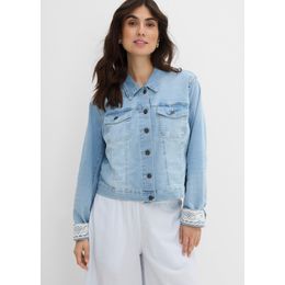 bonprix Jeansjacke mit Spitzeneinsatz, blau, Gr.50, Kurze Jeansjacke mit Spitzendetail, 82% Baumwolle (organic)