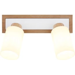 Globo LIGHTING Deckenspot "ROWENA", braun, 2, &Oslash; 9,5cm H: 22cm, 1 Stk., Leuchten, Holz-Strahler, dreh-/schwenkbar, Opalglas, 2xE27, 600mm, Deckenspot