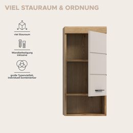 H&auml;ngeschrank Welltime "SIENA, Breite 37cm, 1 T&uuml;r, 1 offenes F&auml;cher, 1 Einlegeboden, MDF-Front", evoke oak nachbildung, kaschmir matt, B:37cm H:79cm T:24cm, FSC-zertifizierter Holzwerkstoff, Schr&auml;nke, H&auml;ngeschrank, in verschiedenen Farben erh&auml;ltlich, Badm&ouml;bel, Badschrank, Schrank, Bad