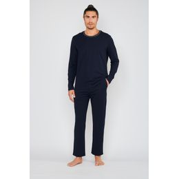JOOP! Pyjama JOOP "Core", Damen, Gr. XL, blau, Obermaterial: 95% Baumwolle, 5% Elasthan, bequem lang, Rundhals, Homewear-Sets Pyjama, mit Rundhalsausschnitt, Langarm, Cotton-Mix