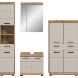 Badm&ouml;bel-Set Welltime "SIENA, 4 teilig, bestehend aus:", evoke oak nachbildung, kaschmir matt, B:186cm H:191cm T:34cm, Holzwerkstoff, MDF, Kastenm&ouml;bel-Sets, Badm&ouml;bel-Set, Hochschrank, Waschbeckenunterschrank, Spiegelschrank, Midischrank