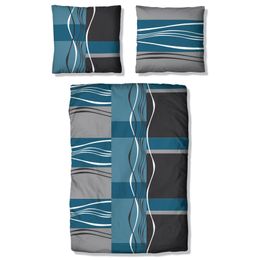 Bettw&auml;sche OTTO HOME "Kelian", blau (petrol, grau), B/L: 135cm x 200cm, 1 Stk., 1 Stk., Biber, B/L: 80cm x 80cm, 2 Stk., Biber, Obermaterial: 100% Baumwolle, Bettw&auml;sche, Bettw&auml;sche, in verschiedenen Qualit&auml;ten, gemusterte Bettw&auml;sche