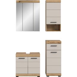 Badm&ouml;bel-Set Welltime "SIENA, 4 teilig, bestehend aus:", evoke oak nachbildung, kaschmir matt, B:112cm H:191cm T:34cm, Holzwerkstoff, MDF, Kastenm&ouml;bel-Sets, Badm&ouml;bel-Set, Waschbeckenunterschrank, Spiegelschrank, Unterschrank, H&auml;ngeschrank