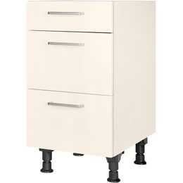 Unterschrank Nobilia "Touch", vormontiert, mit h&ouml;henverstellbaren Sockelf&uuml;&szlig;en, in den", wei&szlig; (front: lacklaminat magnolia supermatt, korpus: magnolia matt), B:45cm H:87cm T:58,3cm, Schr&auml;nke, Unterschrank, Breiten 30, 45, 60 und 90 cm, mit Schubkasten und Ausz&uuml;gen