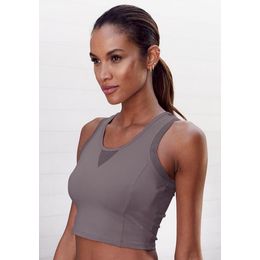 active by Lascana LASCANA ACTIVE Funktionsshirt grau Gr. XS (32/34) f&uuml;r Damen. Rundhals und Mesheinsatz, Einfassband, Logodruck. Figurbetont. Nachhaltig.