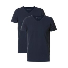T-Shirt PETROL INDUSTRIES, Herren, Gr. L, blau (deep navy), Obermaterial: 95% Baumwolle, 5% Elasthan, unifarben, Basic, schmal, V-Ausschnitt, Shirts T-Shirt, V-Ausschnitt