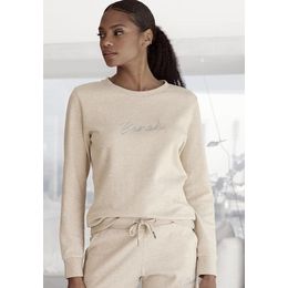 BENCH. LOUNGEWEAR Sweatshirt beige Gr. 32/34 f&uuml;r Damen. Rundhals und Logostickerei. Basic Schmal. Nachhaltig.