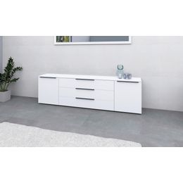 borchardt M&ouml;bel Sideboard BORCHARDT M&Ouml;BEL "Tom, Kommode Breite 200cm, h&auml;ngend oder stehend mit Metallgriffen", wei&szlig; (wei&szlig; matt), B:200cm H:53cm T:35cm, Spanplatte, Sideboards, Sideboard, 2 T&uuml;ren 3 Schubk&auml;sten, verstellbare Einlegeb&ouml;den