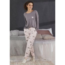 Vivance Dreams Pyjama mehrfarbig Gr. 40/42 f&uuml;r Damen. Mit Rundhals. Loose Fit. Nachhaltig.