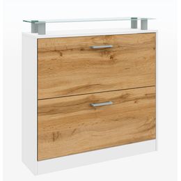 borchardt M&ouml;bel Schuhschrank BORCHARDT M&Ouml;BEL "Finn, Schuhregal, Schuhkipper f&uuml;r 12-16 Paar Schuhe", wei&szlig; (wei&szlig; matt, eichefarben wotan), B:89cm H:90cm T:23cm, Holzwerkstoff, Schr&auml;nke, Schuhschrank, Breite 89 cm, mit Glasablage