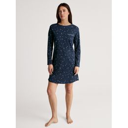Nachthemd Calida "Sweet Dreams", Damen, Gr. L (48/50), N-Gr, blau (peacoat blau), Interlock, Obermaterial: 100% Baumwolle, gemustert, gerade kniefrei, Rundhals, Kleider Nachthemd, Brusttasche, Pure Cotton, Interlock-Qualit&auml;t, weich